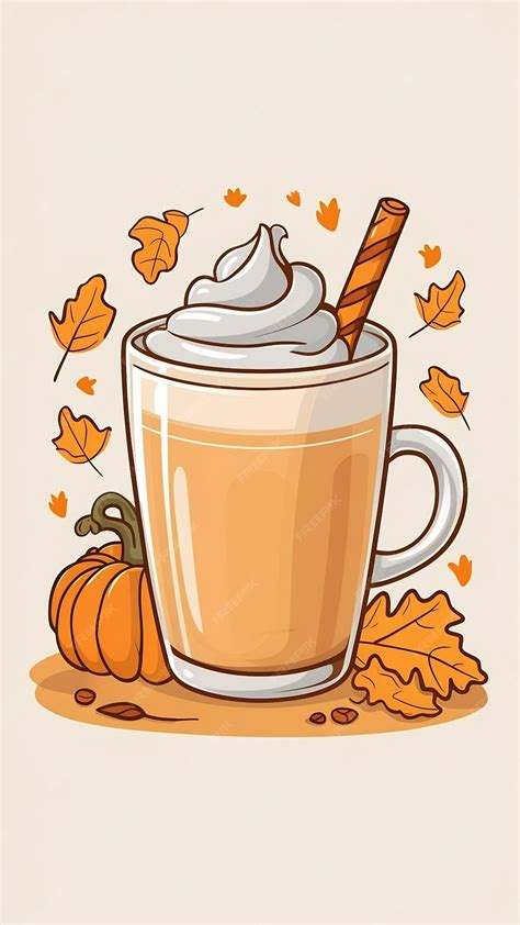 Pumpkin Spice Latte With Cream Warming Drinks Cartoon Style Cozy Mood