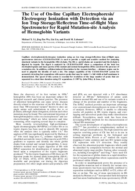 Pdf The Use Of On‐line Capillary Electrophoresis Electrospray Ionization With Detection Via An