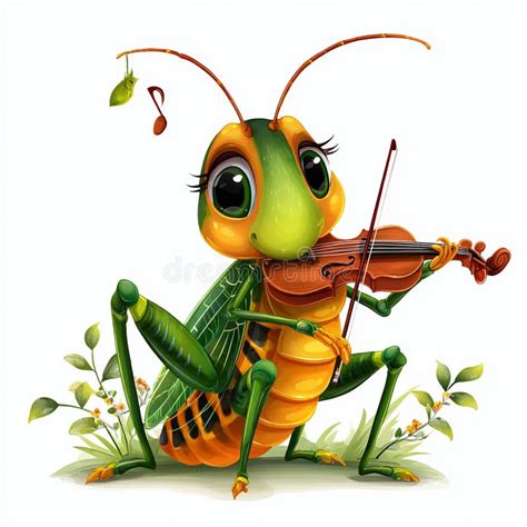 Tiny Fiddler Grasshopper A Cartoon Illustration Of Musical Talent In