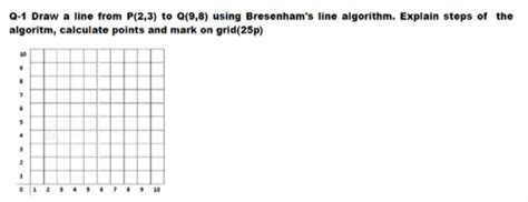 Solved Draw A Line From P23 ﻿to Q98 ﻿using Bresenhams