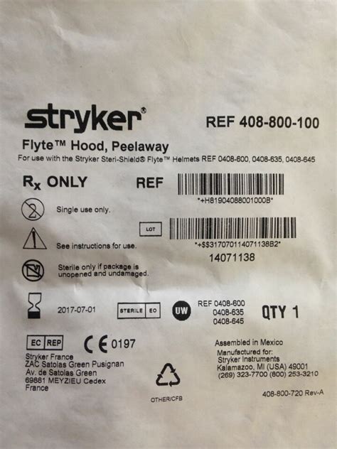 New Stryker 408 800 100 Flyte Hood Peelaway X Disposables General