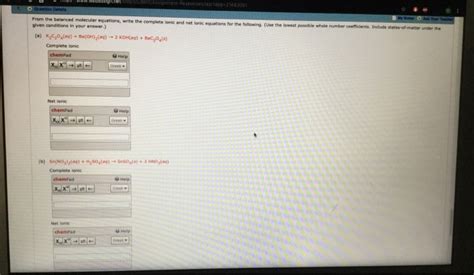 Solved From The Balanced Molecular Equations Write The Chegg