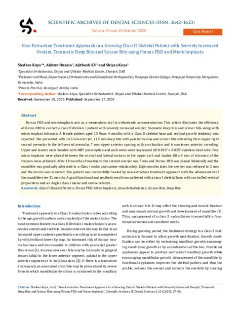 Pdf Non Extraction Treatment Approach In A Growing Class Ii Skeletal