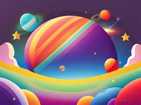 Premium Ai Image A Rainbowcore Flat Illustration Of Planets And Stars