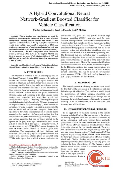Pdf A Hybrid Convolutional Neural Network Gradient Boosted Classifier For Vehicle Classification