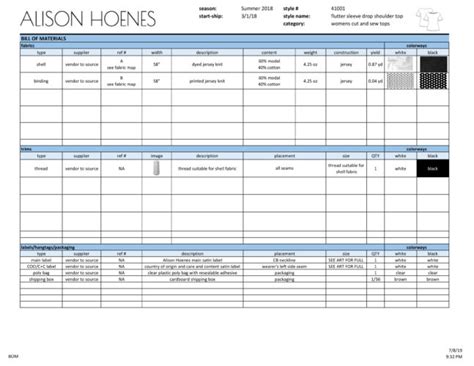 Whats In An Apparel Tech Pack For You Bill Of Materials Alison Hoenes Design
