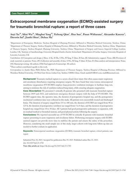 Pdf Extracorporeal Membrane Oxygenation Ecmo Assisted Surgery For
