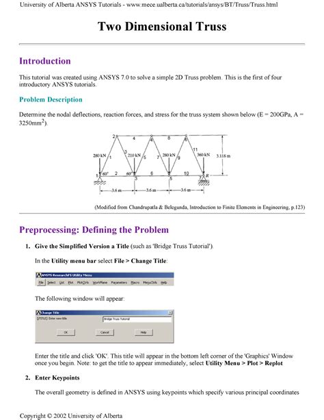 1 Basic Two Dimensional Truss Two Dimensional Truss Introduction This Tutorial Was Created