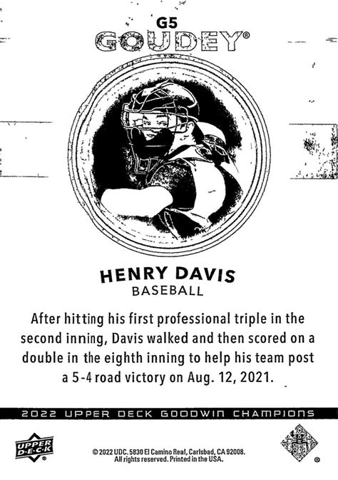 2022 Upper Deck Goodwin Champions Black And White Goudey Henry Davis G5 Ebay