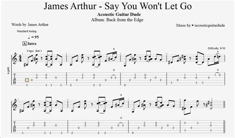 James Arthur Say You Wont Let Go Romantic Groovy Fingerstyle Sheet