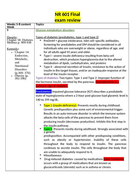 Nr 601 Final Exam Review Exams Biology Docsity