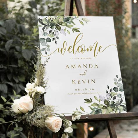 Eucalyptus Leaves Gold Welcome Wedding Sign Zazzle