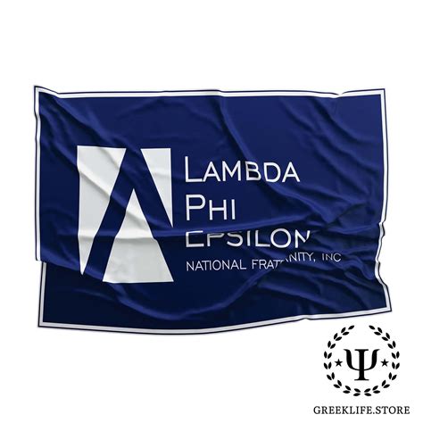 a blue and white flag with the words lambda phi