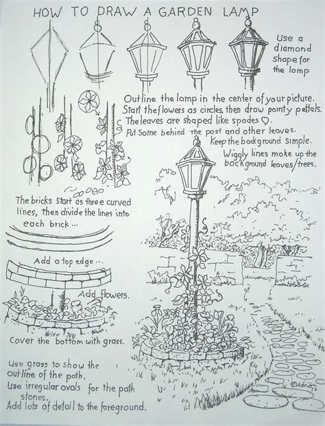 How To Draw Worksheets For The Young Artist How To Draw A Garden Lamp Post