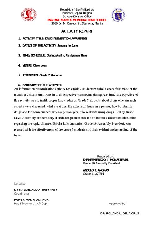 Activity Report Shaneen Republic Of The Philippines National Capital