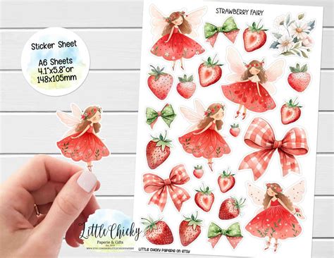 Sticker Sheet Strawberry Fairies Stickers Planner Stickers Floral