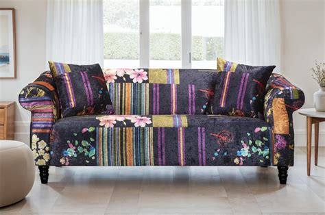 Fabric Black Patchwork 3 Seater Avici Shout Sofa