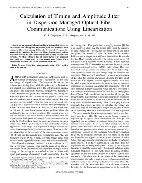 Pdf Calculation Of Timing And Amplitude Jitter In Dispersion Managed