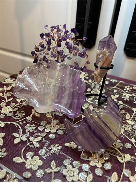 Beautiful Seashell Flourite Shell Bowl Flourite Moon And Amethyst Raw