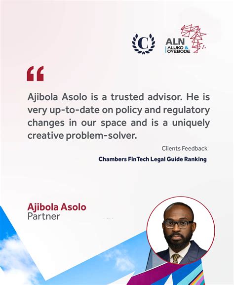 Aluko And Oyebode And Partner Ajibola Asolo Recognised In Chambers Fintech Legal Guide 2025
