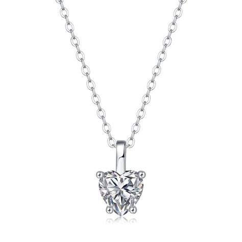 Casual Moissanite Cz Heart Dangle 925 Sterling Silver Necklace Cute