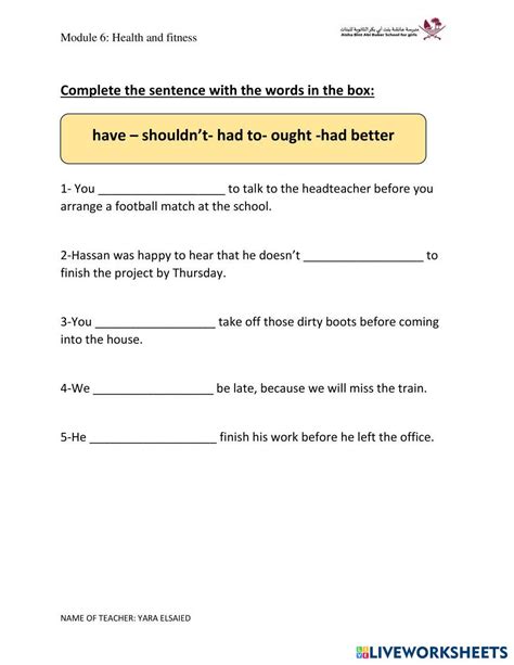 Modal Verbs M6 Live Worksheets