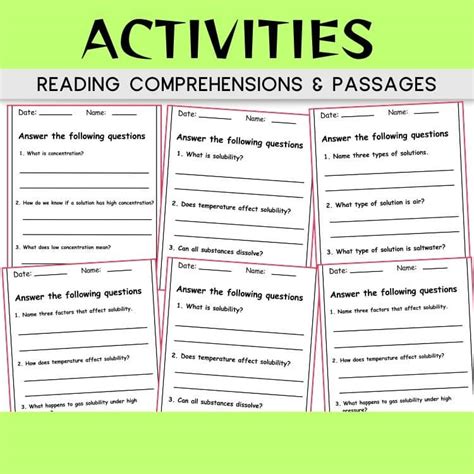 Solutions Chemistry Science Reading Comprehension Passages Activities