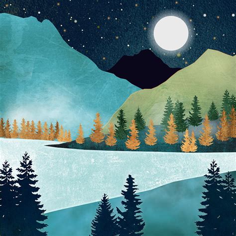 Moonrise Lake Digital Art By Esskay Designs Fine Art America