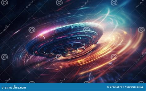 Futuristic Spaceship Orbits Multi Colored Galaxy In Abstract Computer