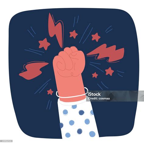 Vector Cartoon Illustration Of Fist Clenched Symbol Power Strength