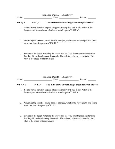 Wave Speed Equation Practice Problems Key Answers Wavelength