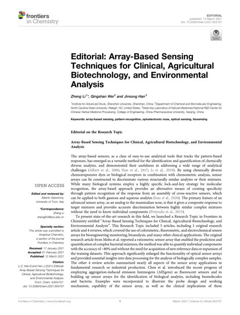 Pdf Editorial Array Based Sensing Techniques For Clinical Agricultural Biotechnology And