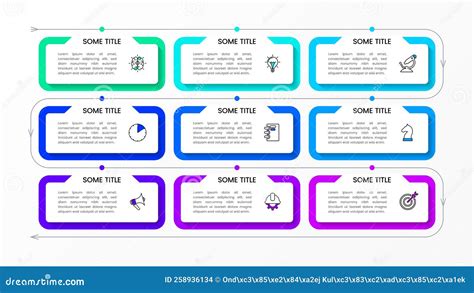 Infographic Template Timeline With 9 Steps And Rectangles Stock Vector