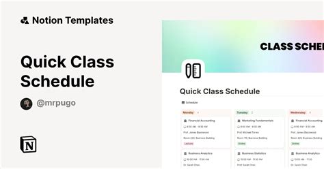 Quick Class Schedule Template By Mrpugo Notion Marketplace