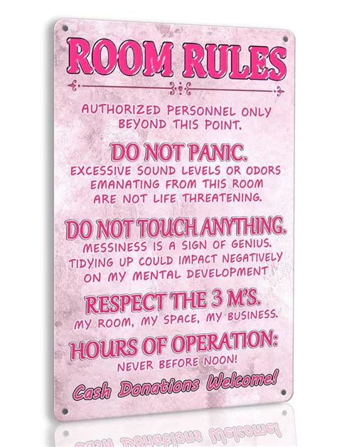 Pink Teen Girl Bedroom Decor Cute Metal Tin Sign With Room Rules Aesthetic And Preppy