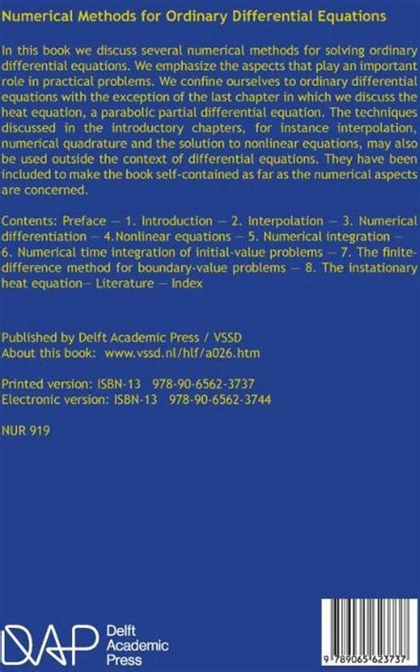 Numerical Methods For Ordinary Differential Equations 9789065623737 P Van Beek Bol