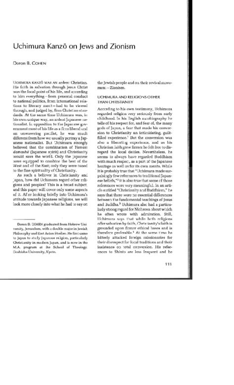 Pdf Uchimura Kanzō On Jews And Zionism