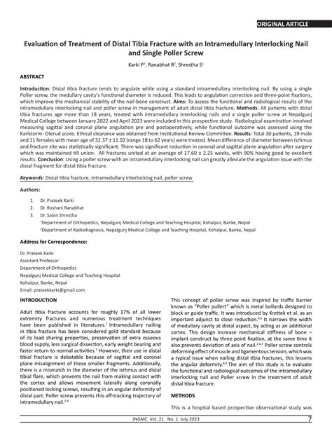 Pdf Evaluation Of Treatment Of Distal Tibia Fracture With An Intramedullary Interlocking Nail