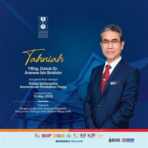 Universiti Tahniah Diucapkan Kepada Ybhg Datuk Dr Anesee Bin