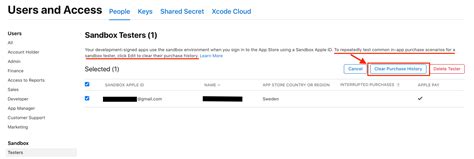 i ve cleared sandbox tester purchase history on app store connect but