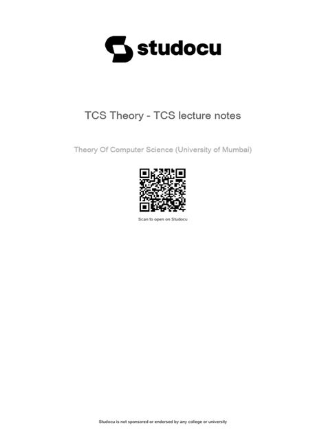 Tcs Theory Tcs Lecture Notes Pdf Automata Theory Models Of Computation