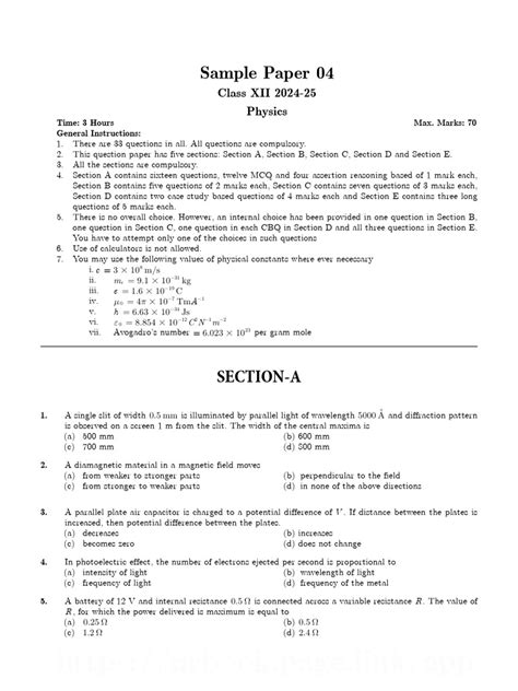 Phy Sample Paper 4 Pdf