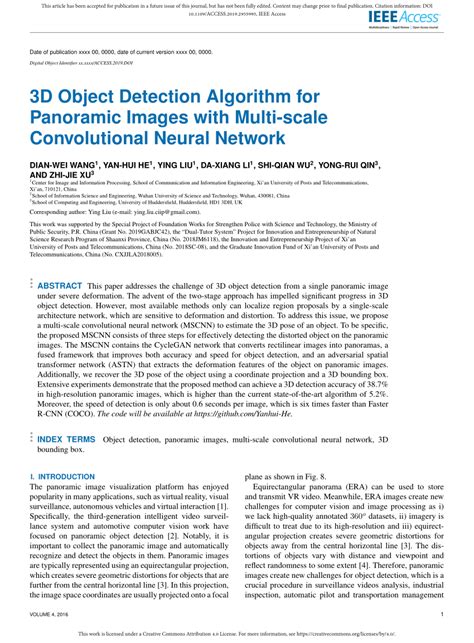 Pdf 3d Object Detection Algorithm For Panoramic Images With Multi