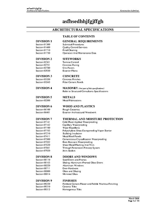 Outline Spec Sample Specifications Architectural Specifications