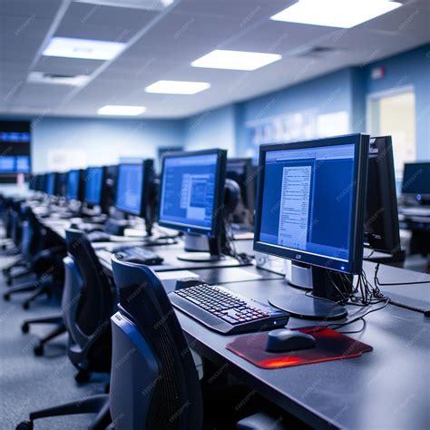 a computer lab with a hightech command center and control panels