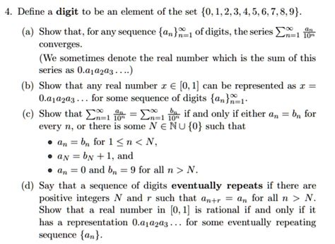 Solved Define A Digit To Be An Element Of The Set 0 1 2 3 4 5 6 7 8 9 Show That For