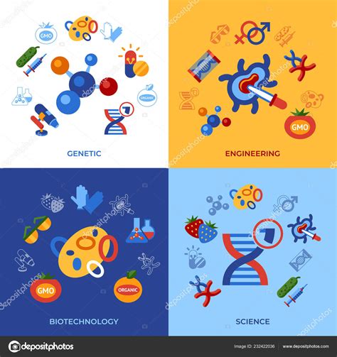 Digital Vector Genetic Engineering Gmo Technology Icons Set