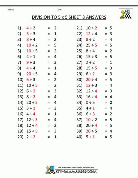 Free Printable Division Facts Worksheets Printable Worksheets