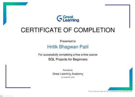 completed sql for beginners course hritik patil posted on the topic