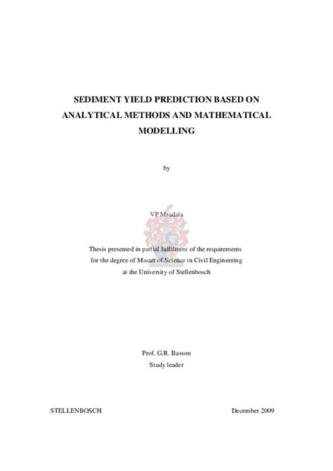 Pdf Sediment Yield Prediction Based On Analytical Methods And Mathematical Modelling Vincent